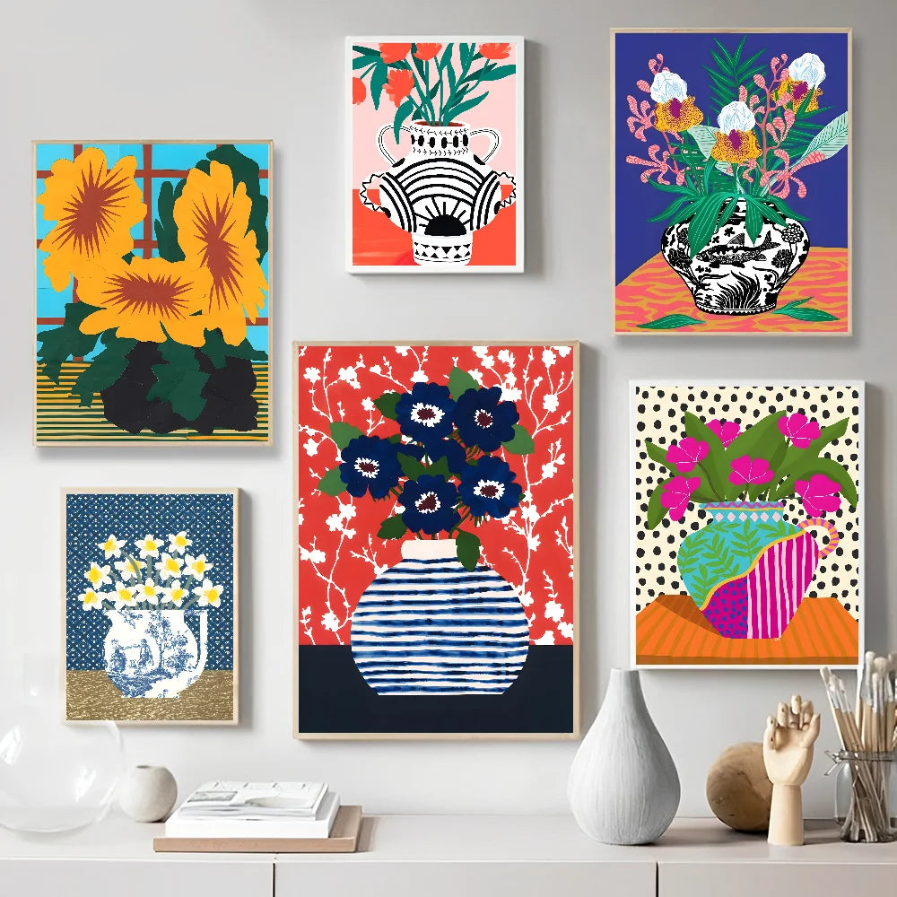 Pink Flower Market Vase Floral Plant Cute Art Poster Sticker Adhesive ...