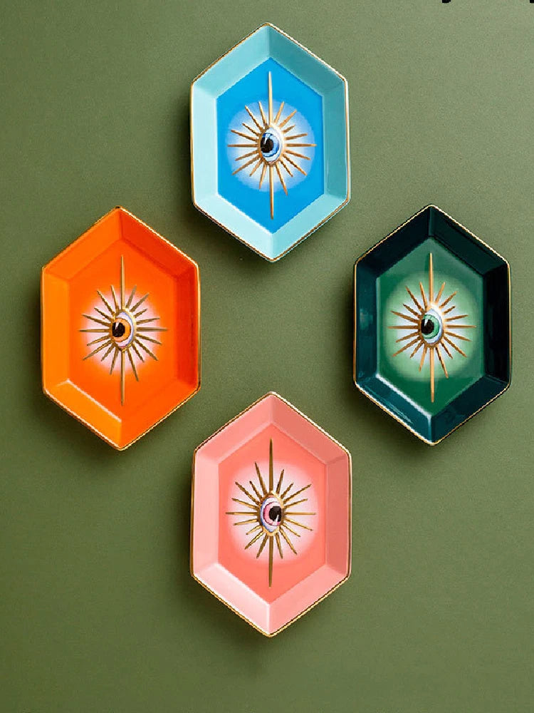 Colorful Hexagonal Ceramic Eye Tray – Modern Decorative Jewelry & Stor ...